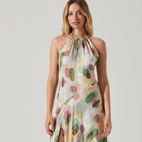 Astr | Dresses | Nwt Astr The Label Kazia Geo Print Halter Chain Strap ...